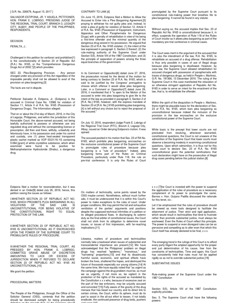 Cases Under RA 9165 | PDF | Plea | Plea Bargain