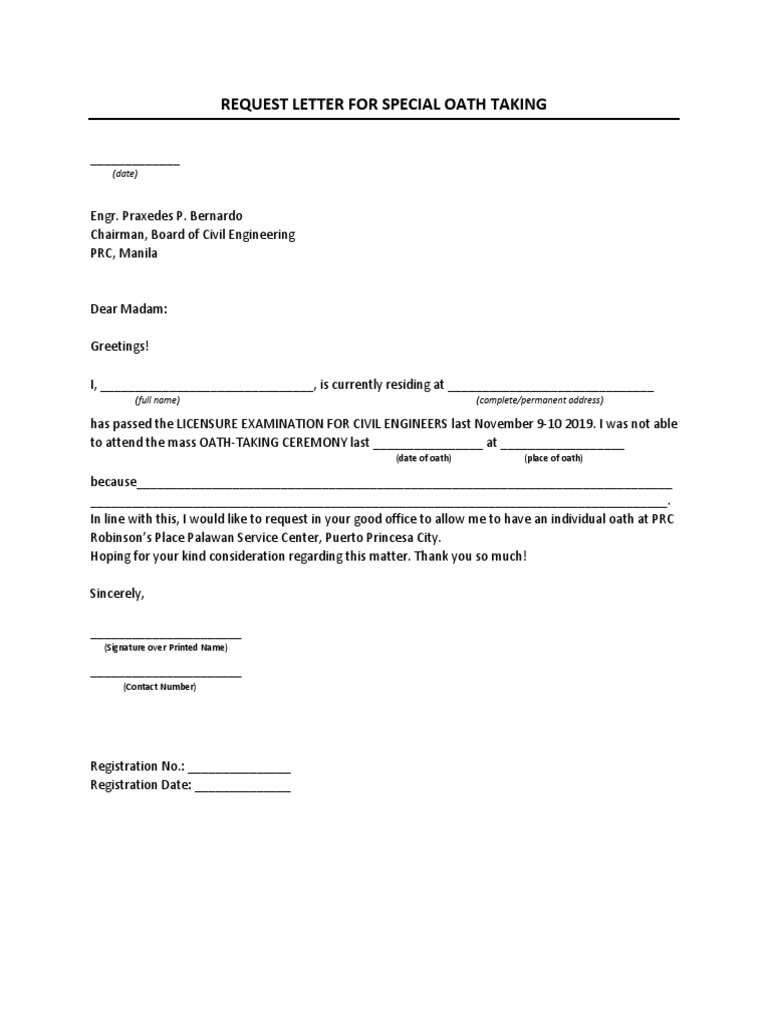 Request Letter For Special Oath Taking | PDF