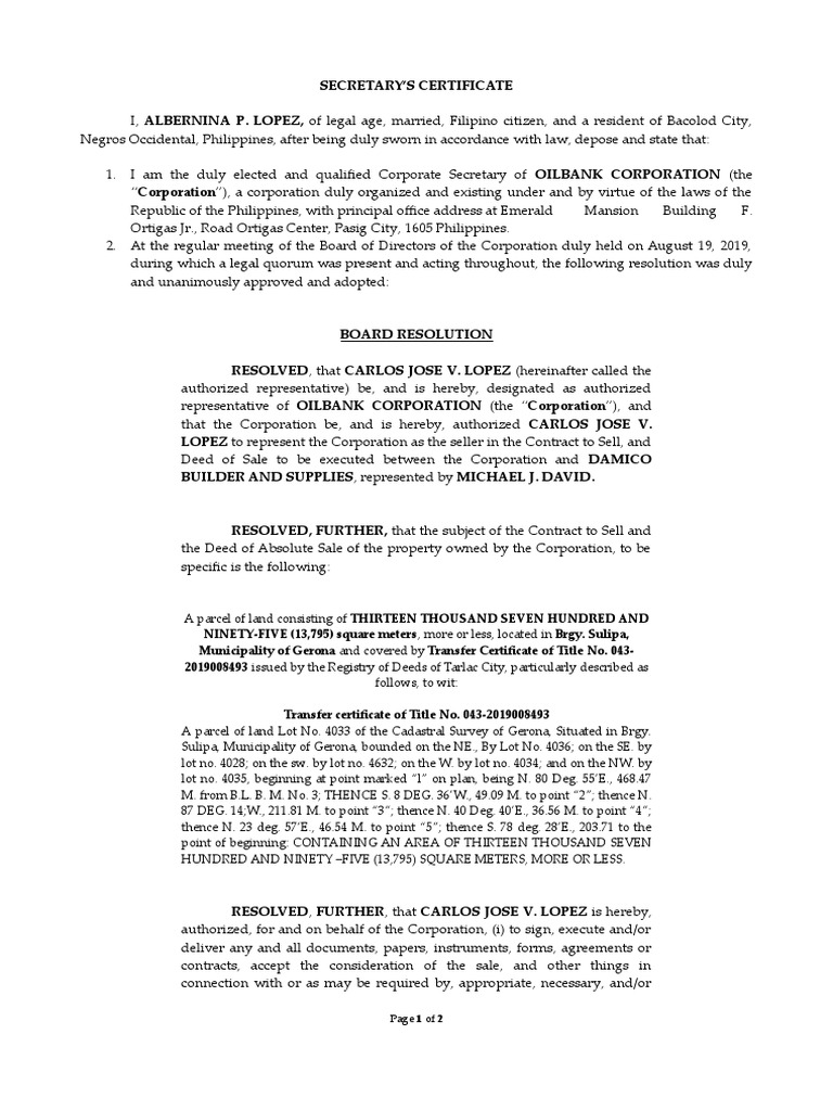 Authorization to Sell Property and Designation of Authorized ...