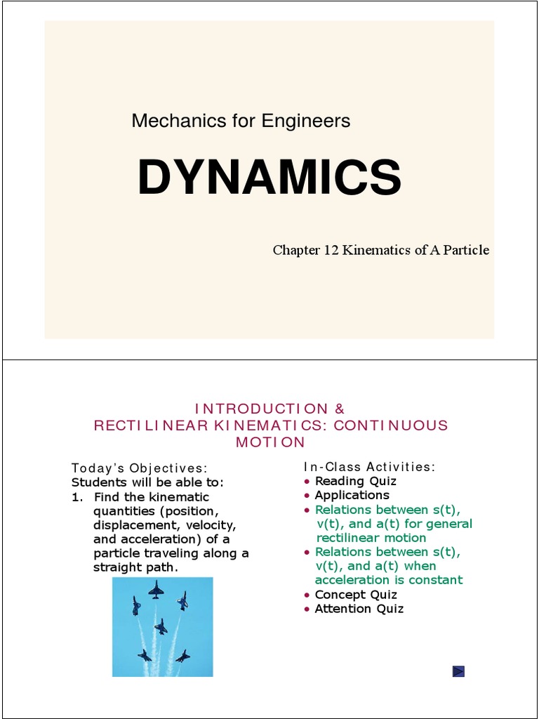 Mechanics For Engineers DYNAMICS Chapter | PDF | Acceleration | Velocity