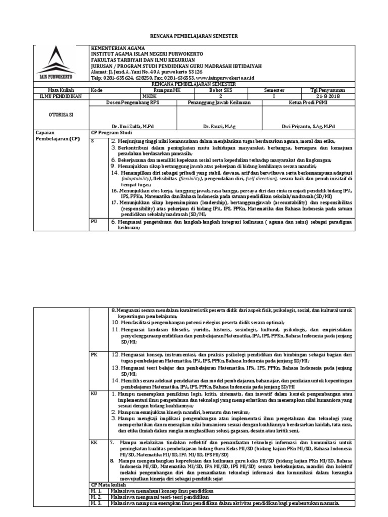 Rps Ilmu Pendidikan 1 Pgmi D | PDF