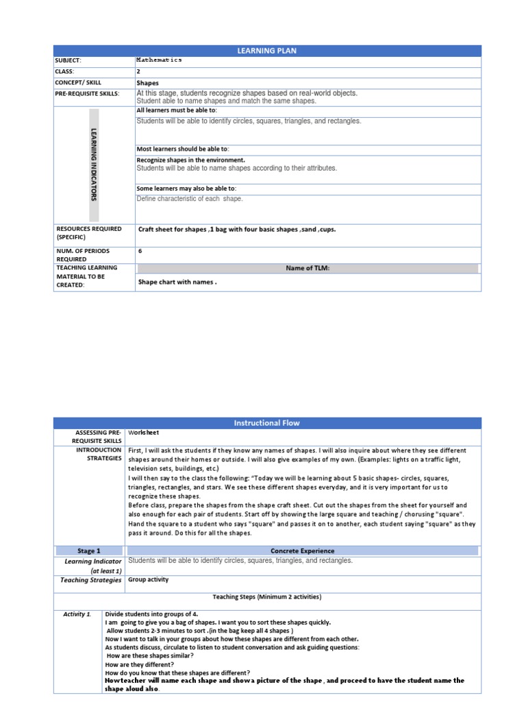 Class 2 Shapes Lesson Plan | PDF | Shape | Rectangle