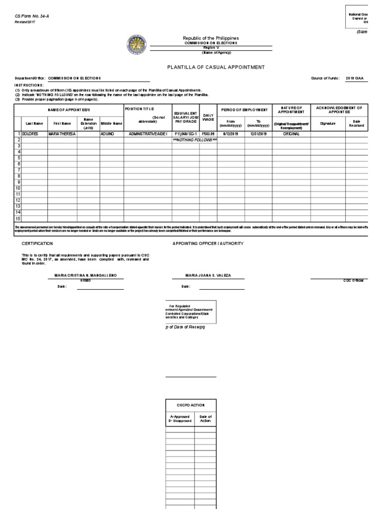 Casual Appointment Template Form 34-A | PDF | Employment | Labor