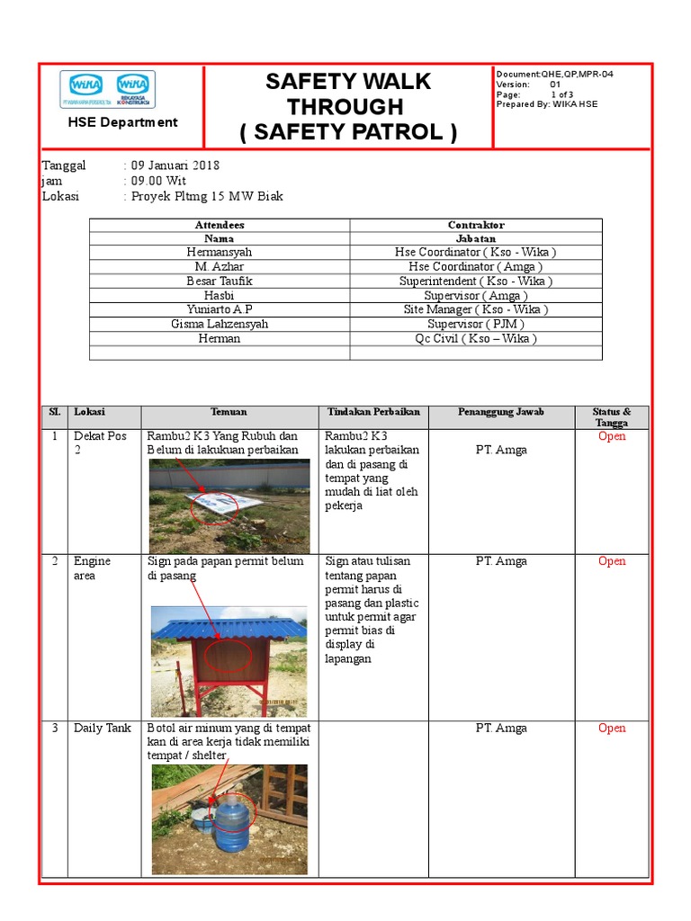 SAFETY WALKTHROUGH INSPECTION REPORT | PDF