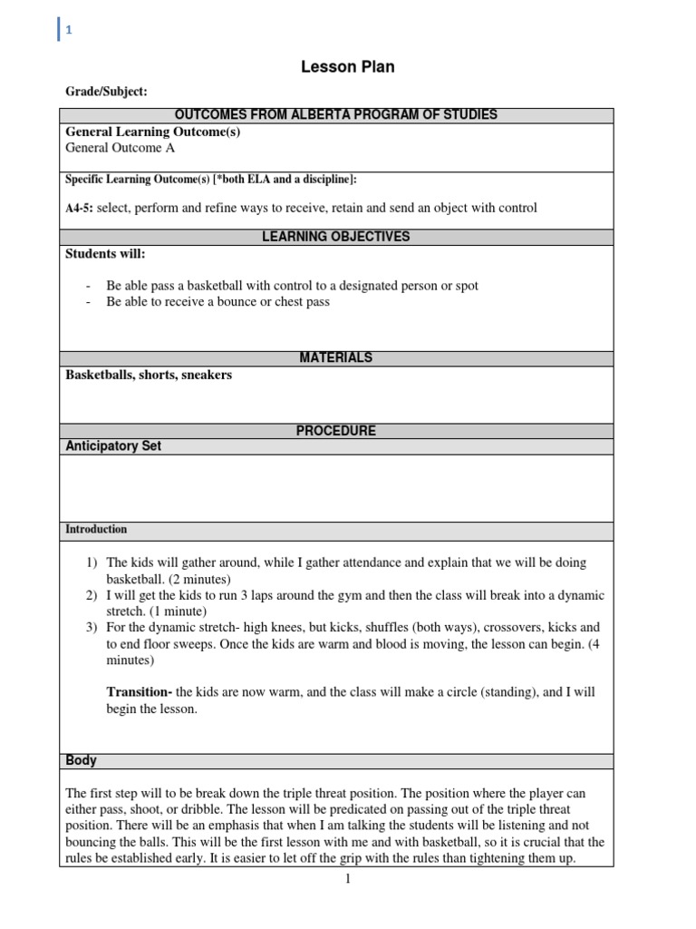 Basketball Passing Lesson Plan | PDF | Leisure | Behavior Modification