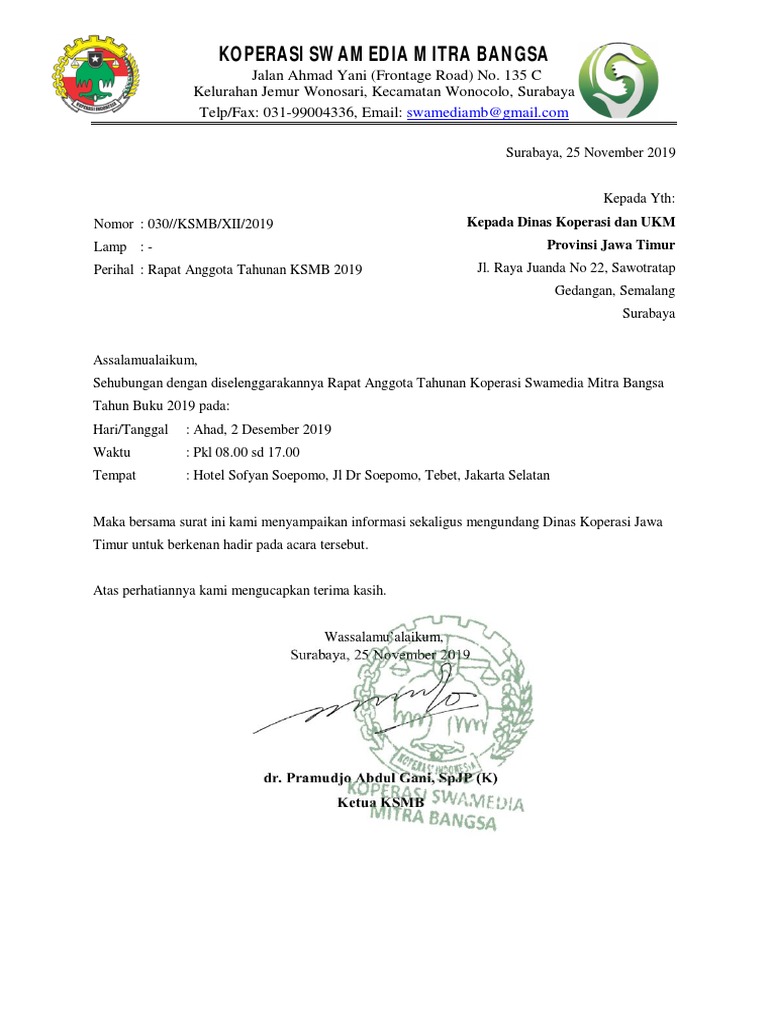 Undangan RAT KSMB Dinas Koperasi | PDF