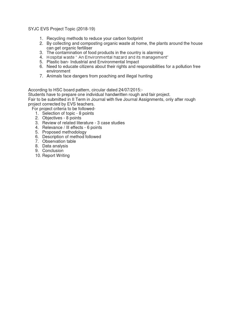 SYJC EVS Project Topics 2018 2019 PDF | PDF | Science & Mathematics