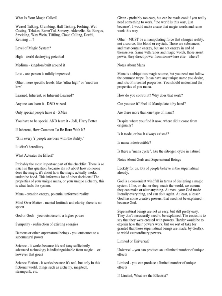 Magic System Template | PDF | Supernatural