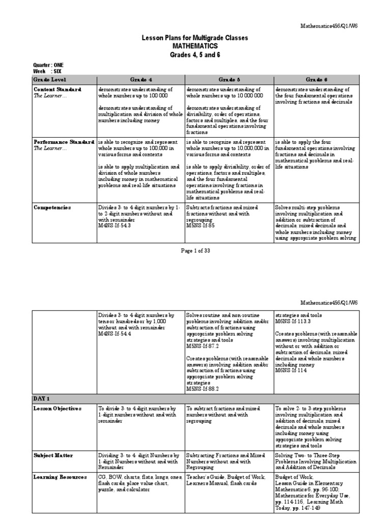 Mathematics 456 - q1w6 - Dlps | PDF | Fraction (Mathematics) | Subtraction