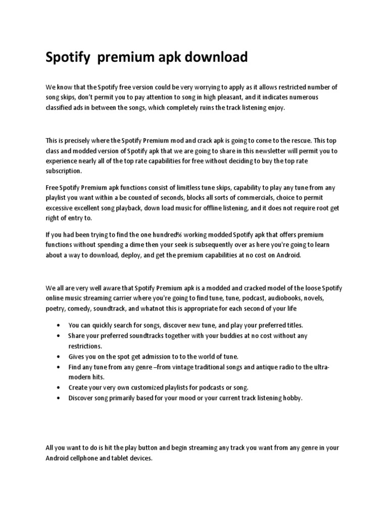 Spotify Premium Apk Download | PDF | Spotify | Android (Operating System)