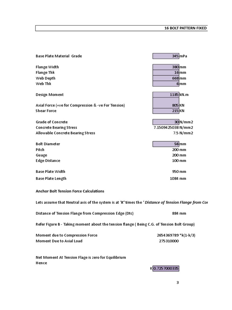 Fixed Base Plate Design Calculations | PDF | Bending | Column