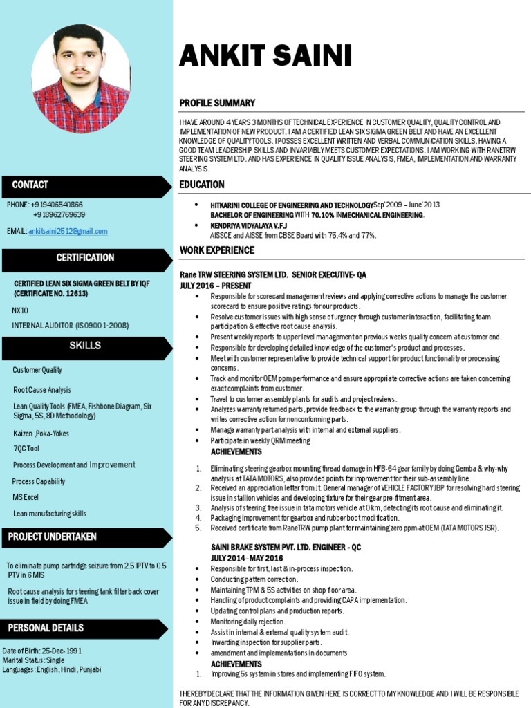 Ankit Saini Resume | PDF | Six Sigma | Business Process