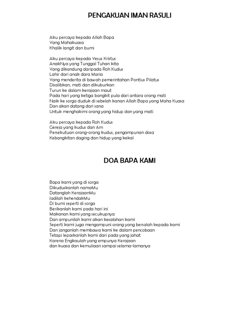 Pengakuan Iman Rasuli Dan DOA BAPA KAMI | PDF
