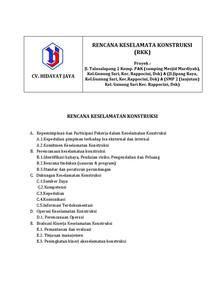 Rencana Keselamatan Konstruksi (RKK) | PDF