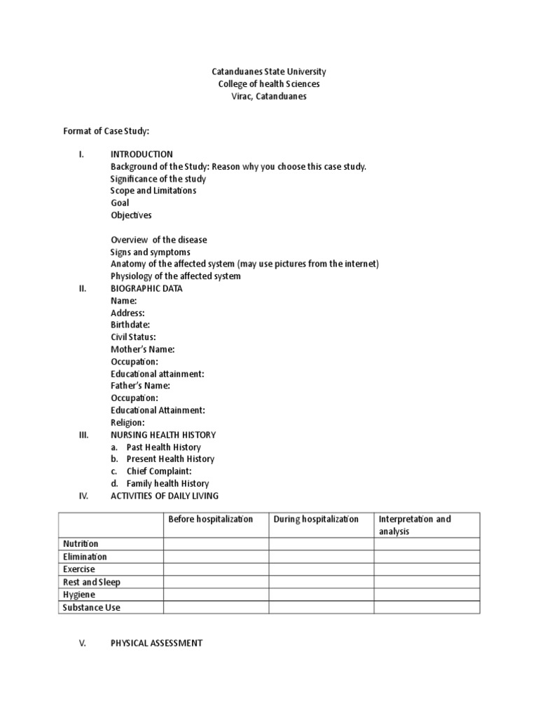 Nursing Case Study Format Guide | PDF | Nursing | Medical Diagnosis