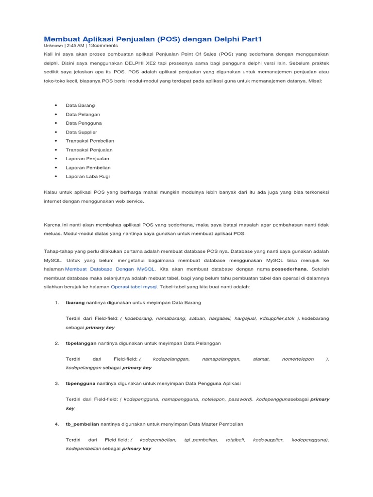 Membuat Aplikasi Penjualan (POS) Dengan Delphi Part1 | PDF | Komputer