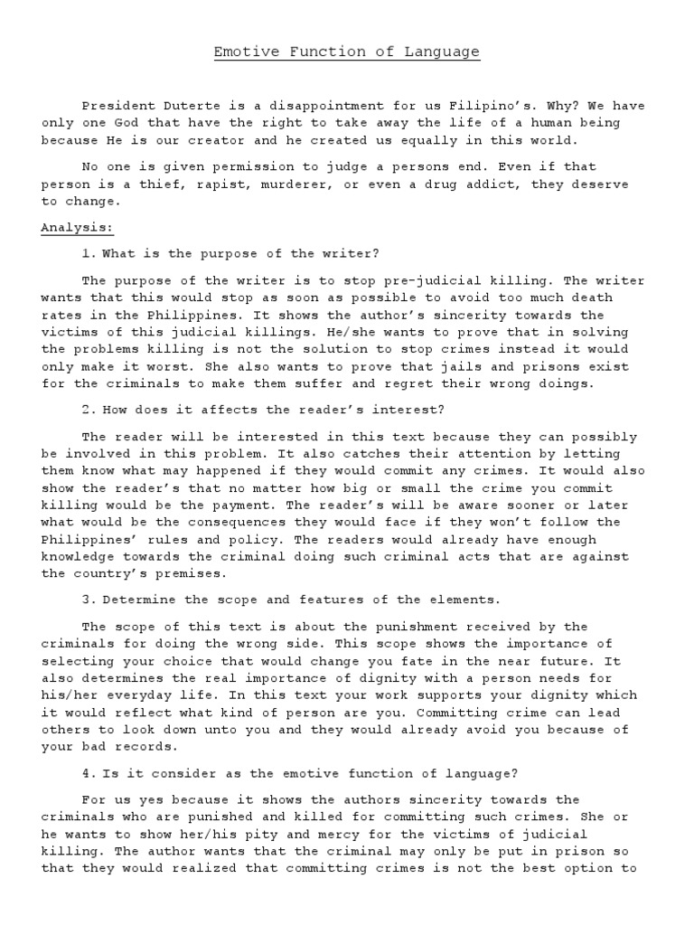 Emotive Function of Language | PDF | Murder | Writers