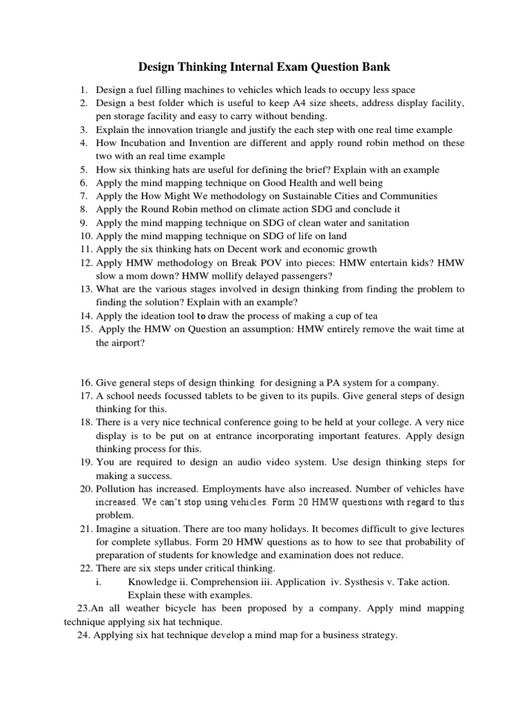 Design Thinking Exam Question Bank | PDF | Design Thinking | Design