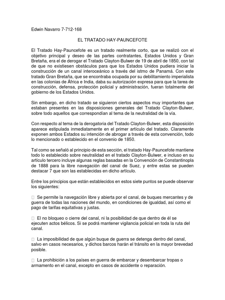 Consecuencias del Tratado Hay-Pauncefote | PDF | canal de Panama | Zona ...