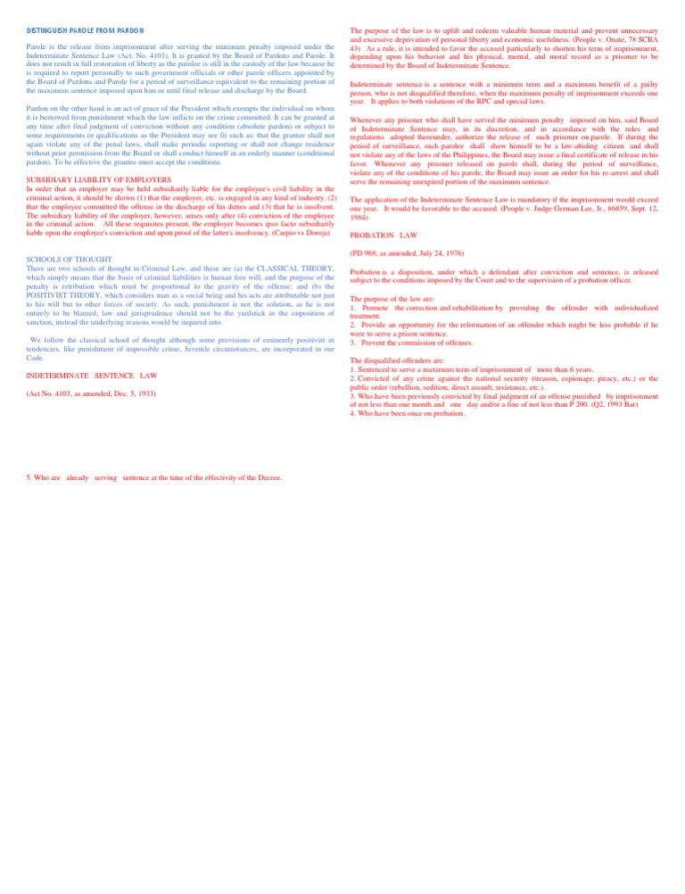 Distinguish Parole From Pardon | PDF | Parole | Sentence (Law)