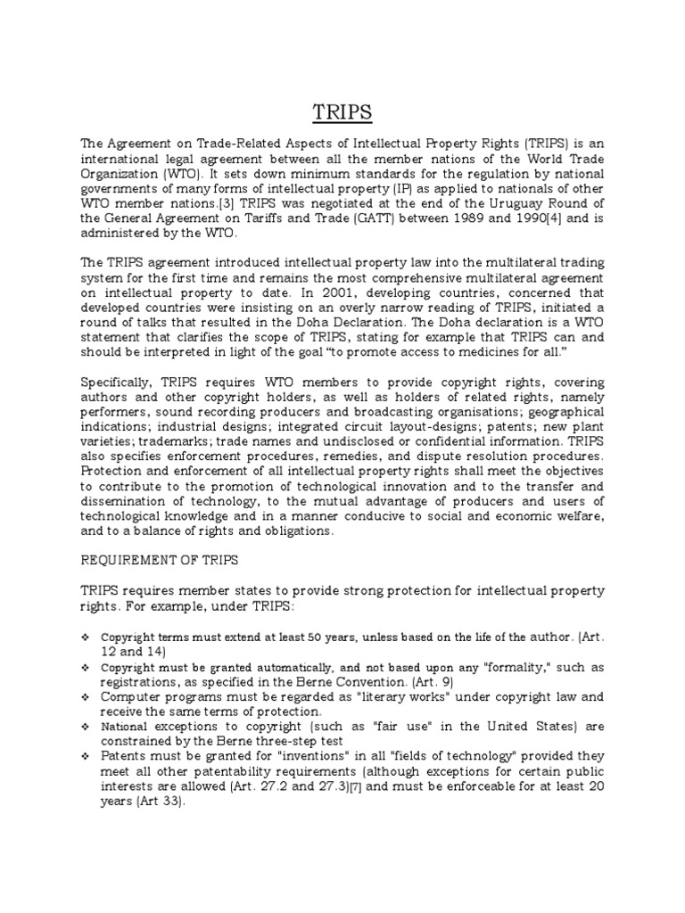 Trips | PDF | Trips Agreement | Intellectual Property