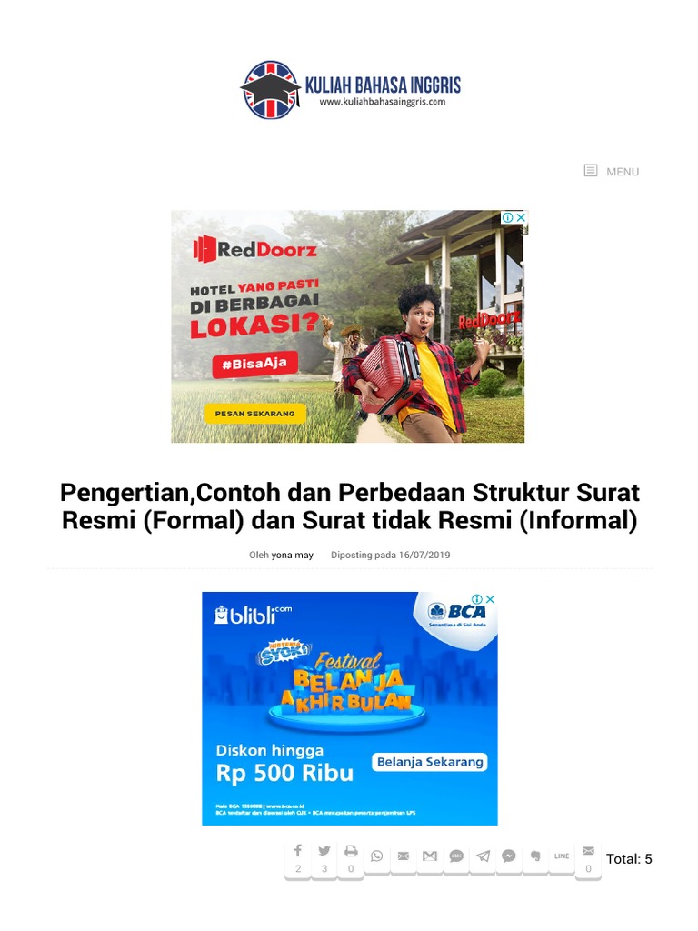 Pengertian, Contoh Dan Perbedaan Struktur Surat Resmi (Formal) Dan ...