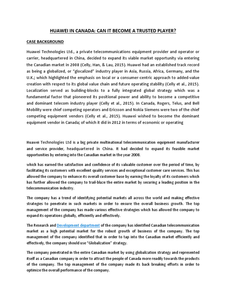 Huawei Canada Market Entry Strategy | PDF | Canada | Globalization