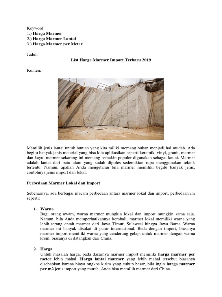 Harga Marmer Import Terbaru 2019 | PDF