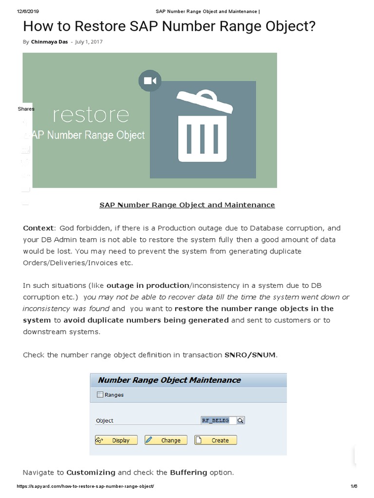 Sap Number Range Object And Maintenance Pdf Databases Data