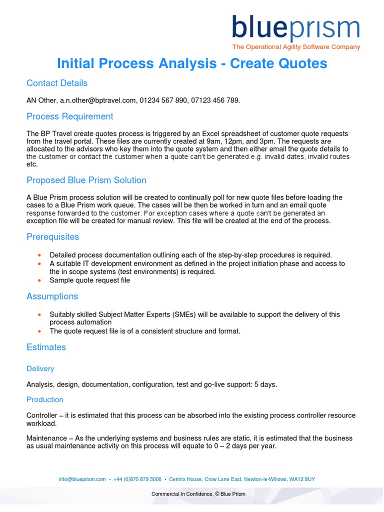 BluePrism - Initial Process Analysis (IPA) Sample | PDF | Business ...