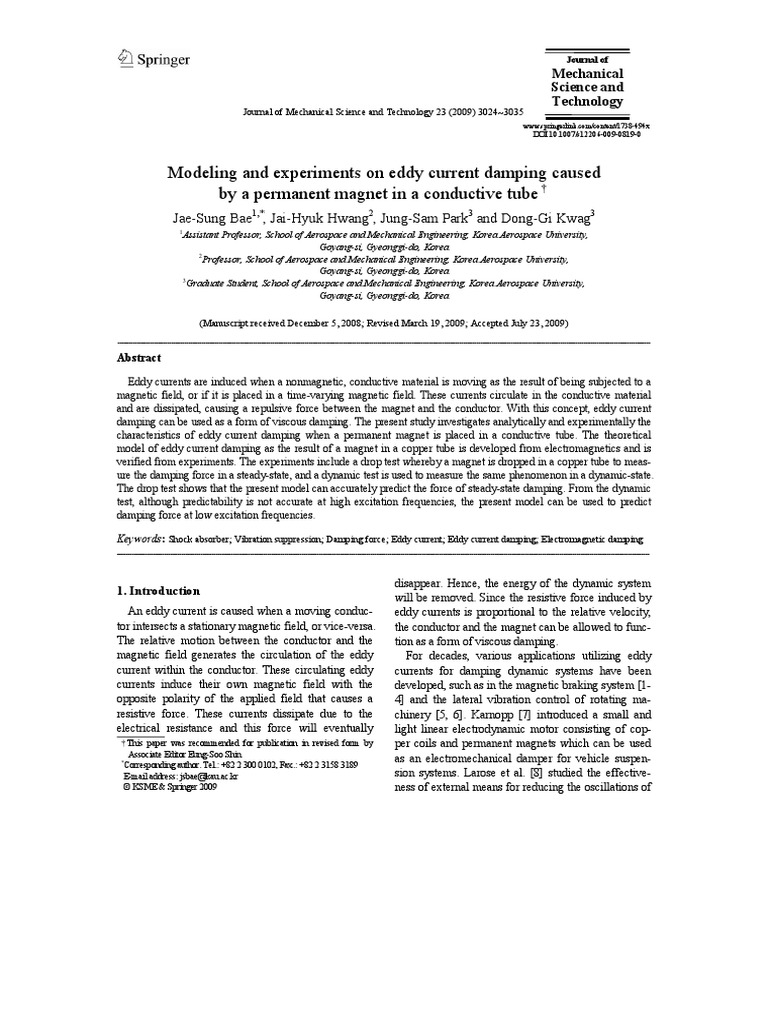 Eddy Current Damping | PDF | Magnetic Field | Force