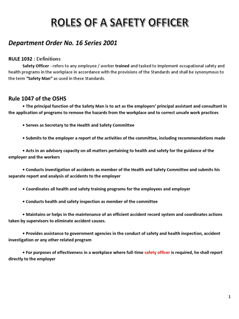 Roles of A Safety Officer | PDF | Occupational Safety And Health | Safety