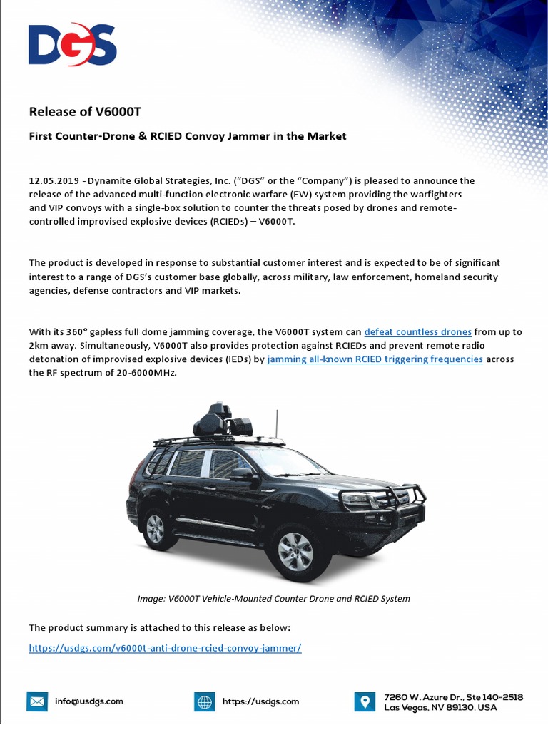 Release of V6000T Anti Drone & RCIED Convoy Jammer | PDF | Electronic ...