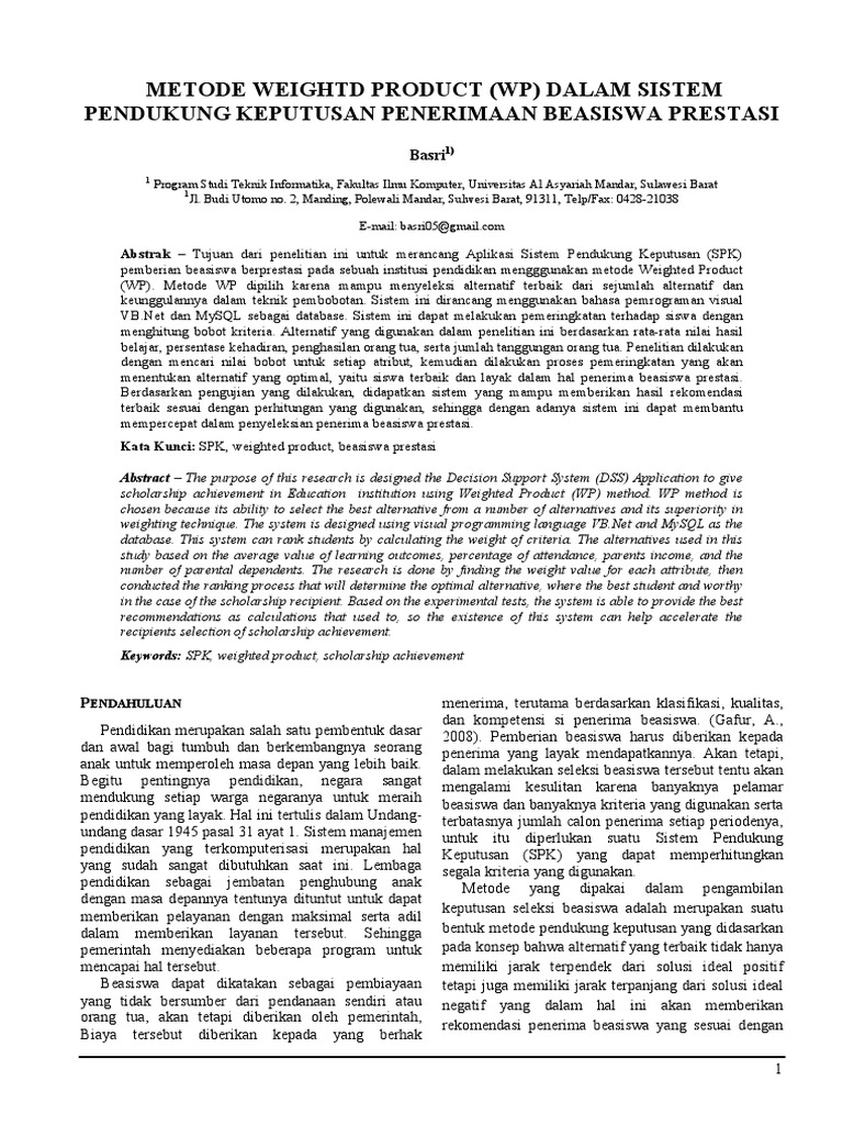 Metode Weightd Product (WP) Dalam Sistem Pendukung Keputusan Penerimaan ...