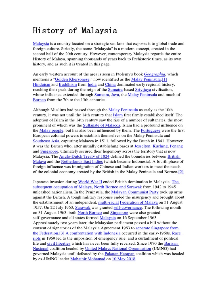History of Malaysia - 1 | PDF | Malaysia | Southeast Asia