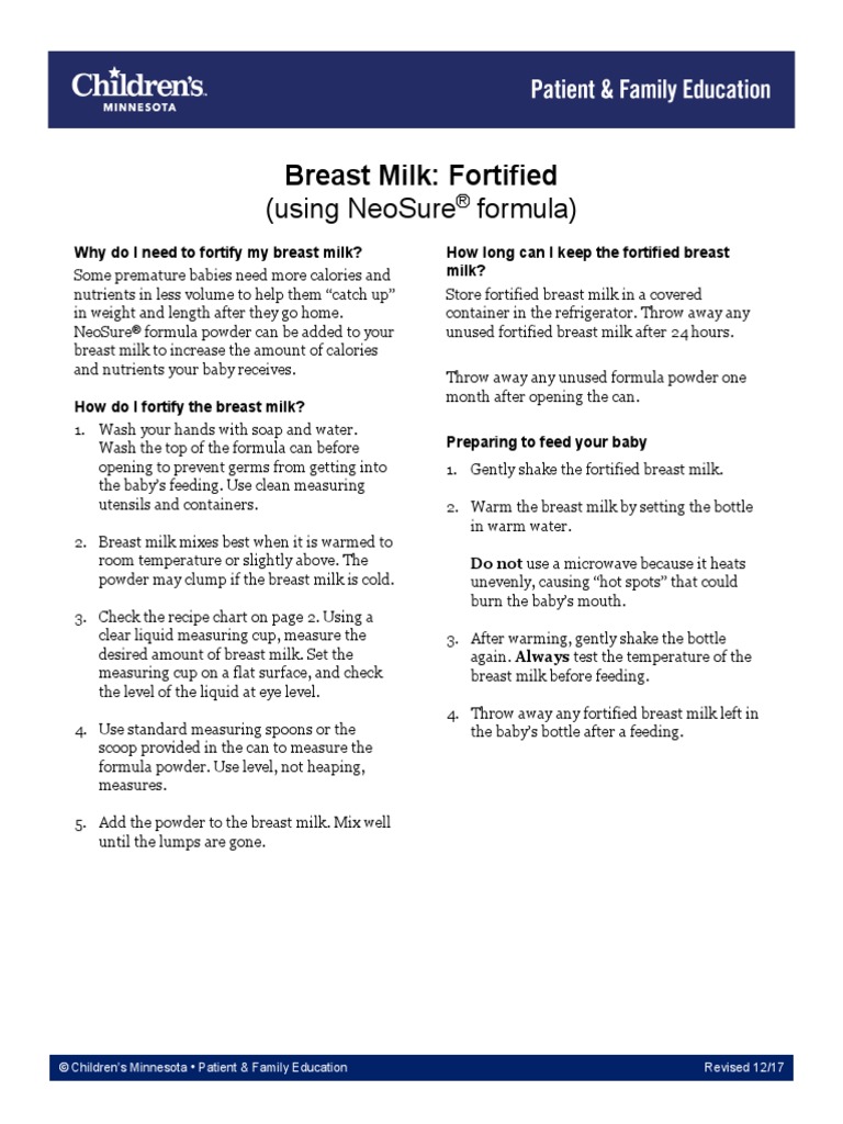 Breast Milk Fortified (Using Neosure Formula) | PDF | Teaspoon | Breast ...
