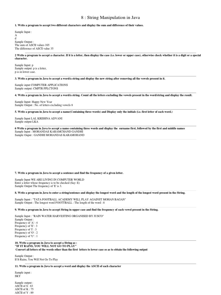 String Manipulation In Java Pdf String Computer Science Letter Case