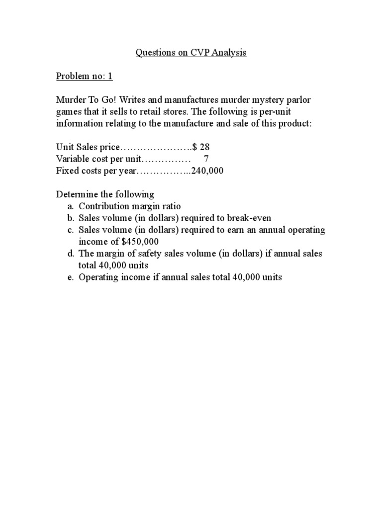CVP Analysis Questions Explained | PDF | Business Economics | Economies