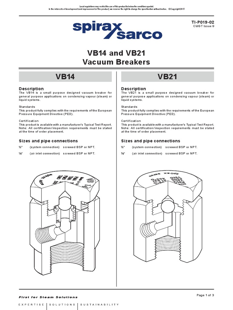 Vacuum Breaker Ruptor Vacuum VB14 TI P019 02 en | PDF | Steam | Pipe ...