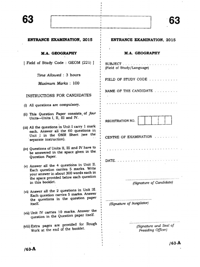 Geography Jnu Entrance Test Paper | PDF