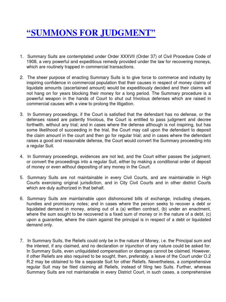 Summons For Judgment | PDF | Lawsuit | Judgment (Law)