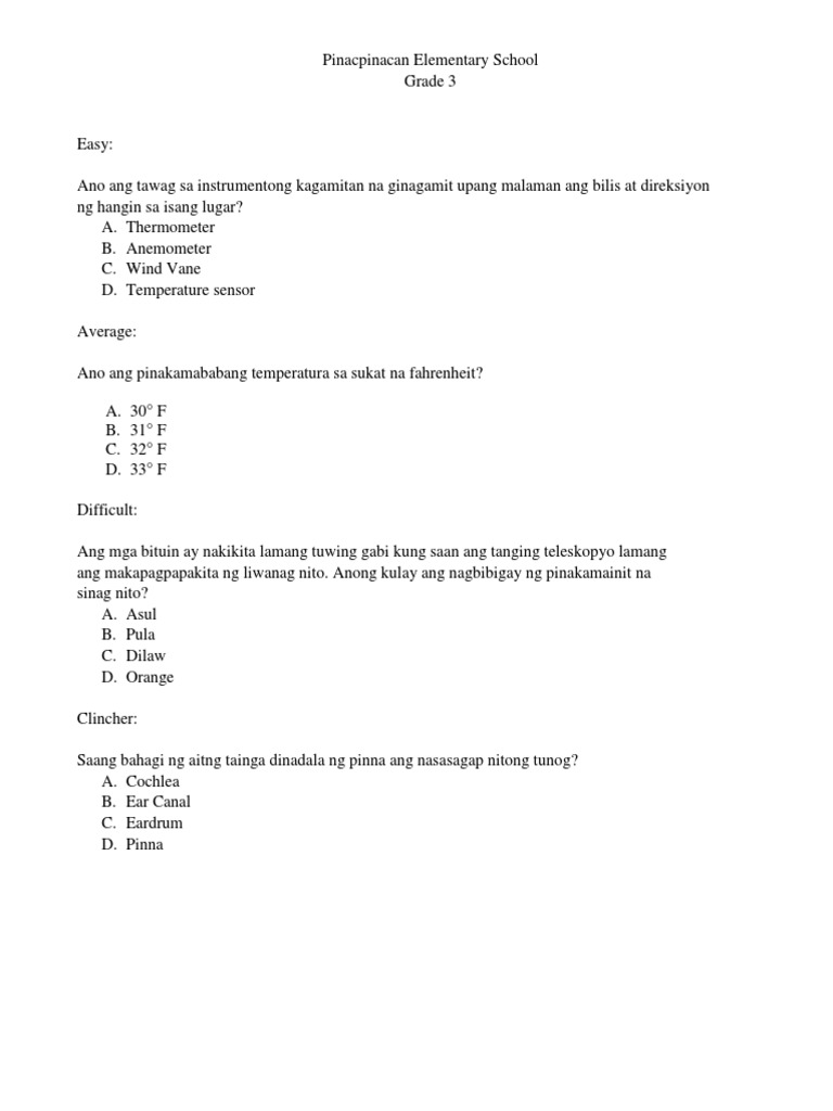 Grade 3 Questions | PDF