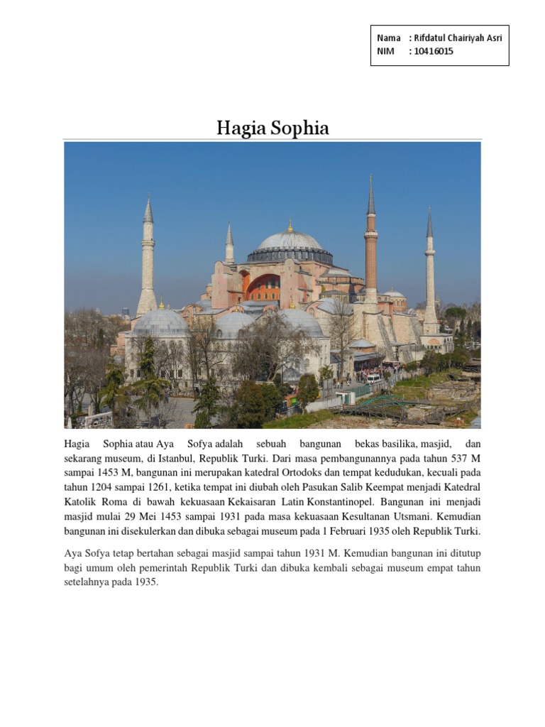 Sejarah Hagia Sophia: Dari Katedral ke Museum | PDF