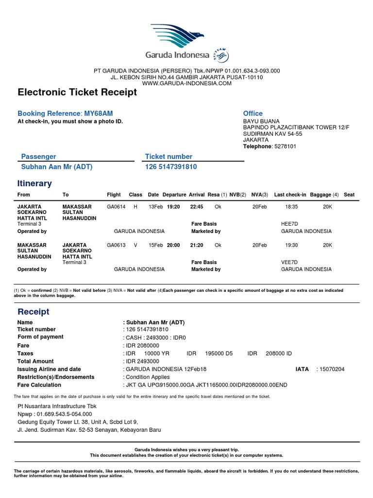 Ticket Garuda | PDF | Airlines | Aviation