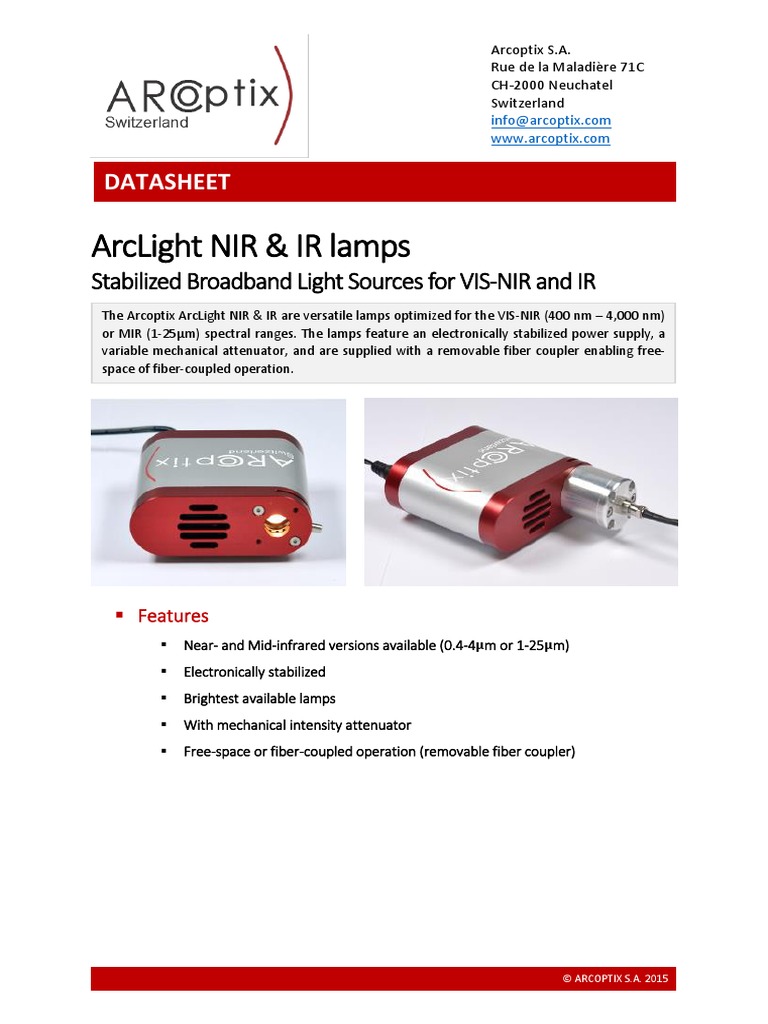 Data Sheet - Arcoptix ArcLight | PDF | Infrared | Optical Fiber