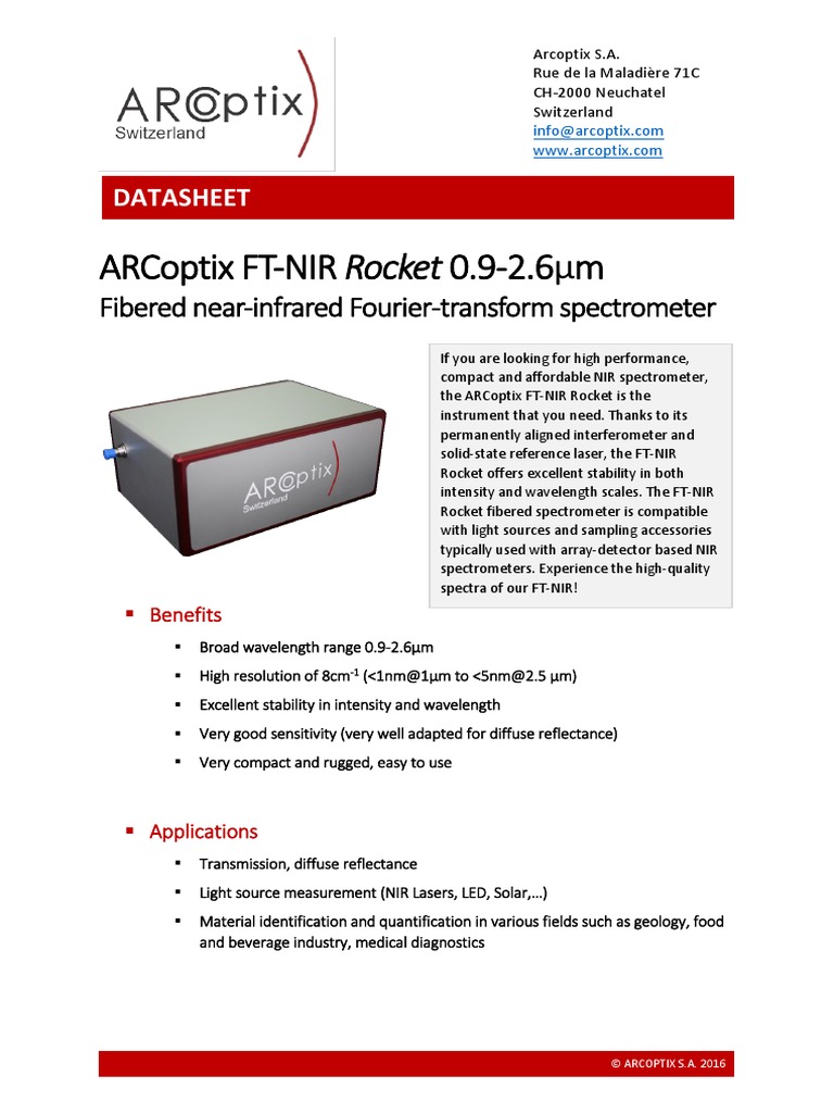 Data Sheet - Arcoptix FT-NIR Rocket | PDF | Infrared | Optics