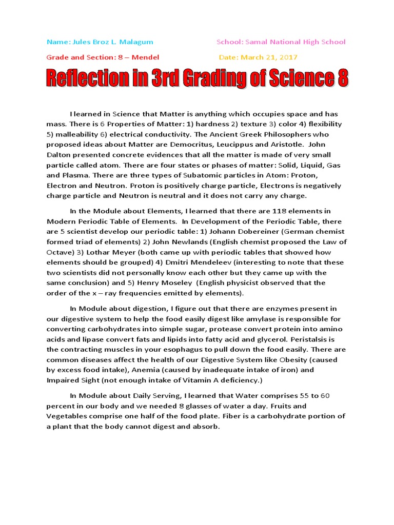 Science - Reflection | PDF | Mitosis | Matter