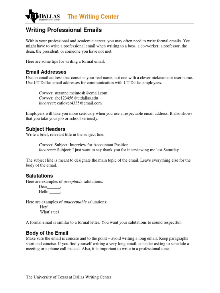 Writing Professional Emails Handout | PDF | Cyberspace | Communication