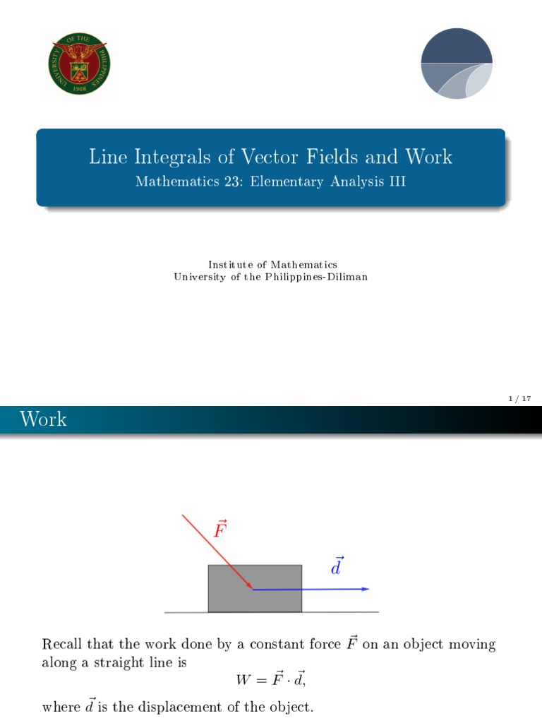 Math 23 Lecture 4.1 Line Integrals of Vector Fields, Work PDF | PDF ...