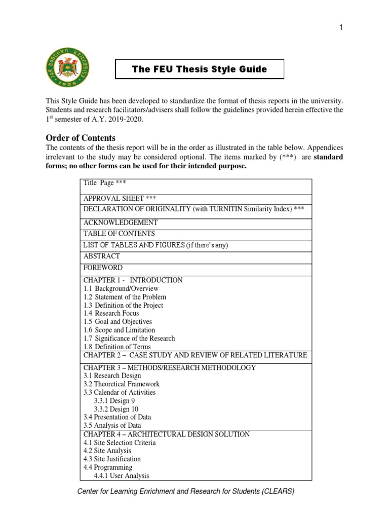 FEU Thesis Style Guide Revised November 15 2019 | PDF | Thesis